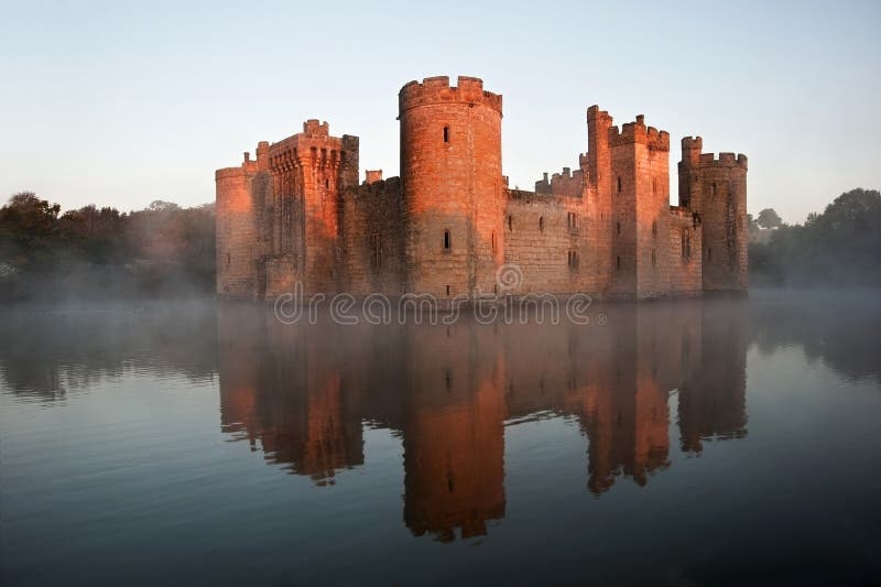 Stunning Moat and Castle in Autumn Fall Sunrise with Mist Over M Stock ...