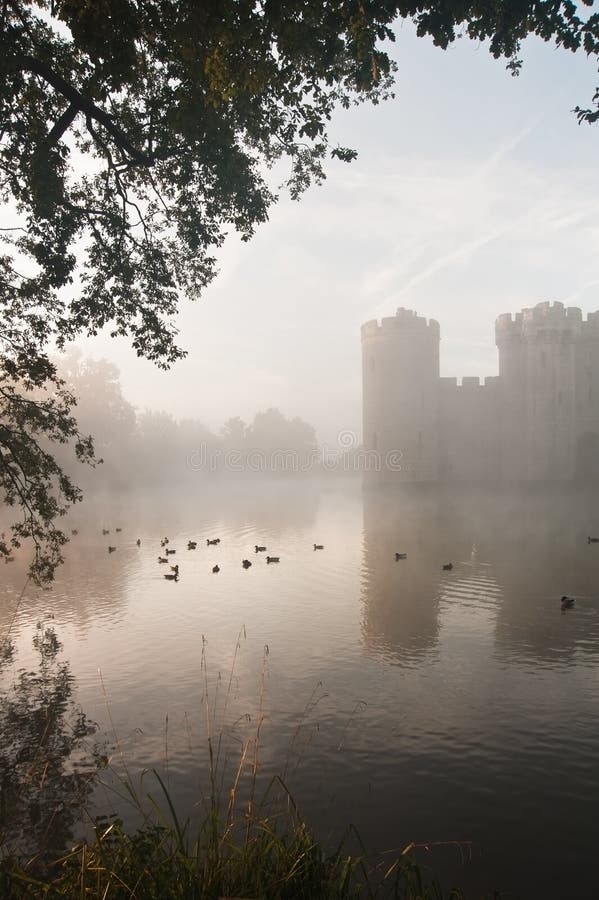 Stunning Moat and Castle in Autumn Fall Sunrise with Mist Over M Stock ...
