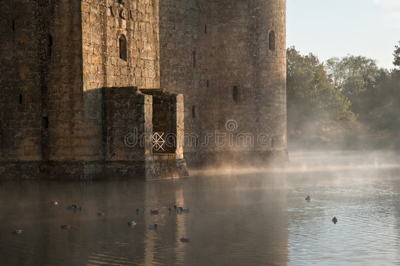 Stunning Moat and Castle in Autumn Fall Sunrise with Mist Over M Stock ...