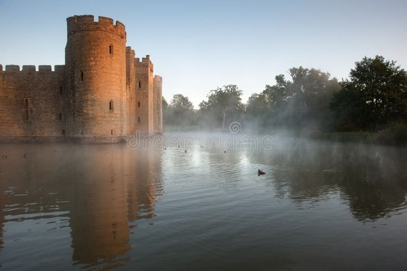Stunning Moat and Castle in Autumn Fall Sunrise with Mist Over M Stock ...