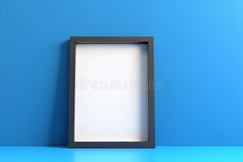 Modern Empty Picture Frame Mockup Against a Blue Wall Interior Design ...