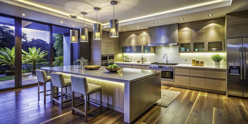 A Stunning Modern Elegant Kitchen Design Open Plan Subtle Lighting and ...