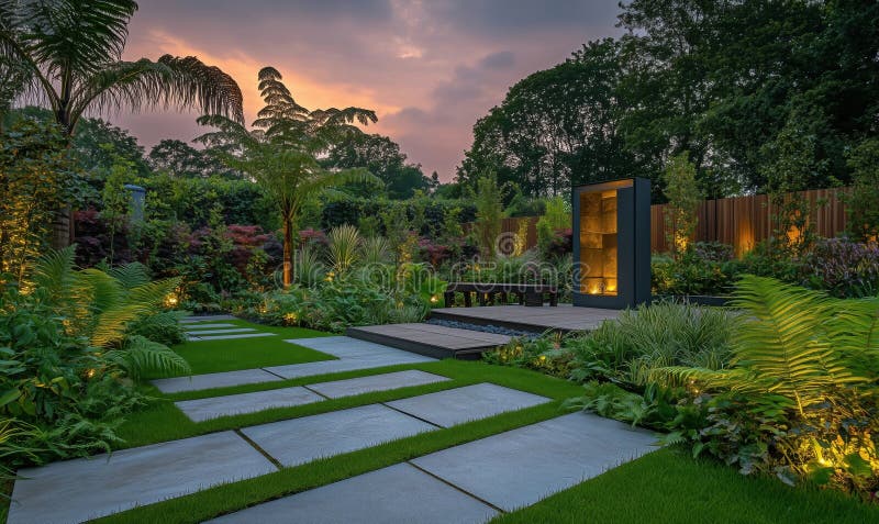 Stunning Modern Garden Design with Lush Greenery and Elegant Stone ...