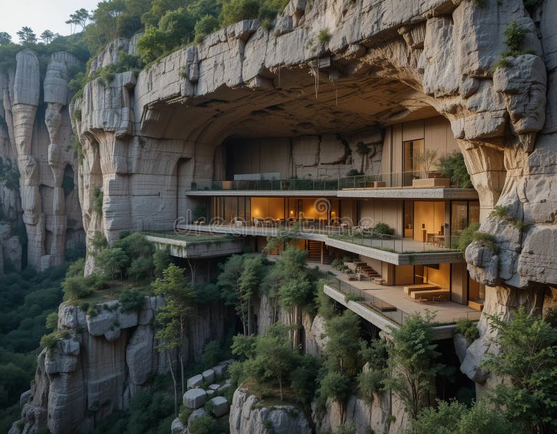 Cliffside Cave House: Architectural Marvel Stock Illustration ...