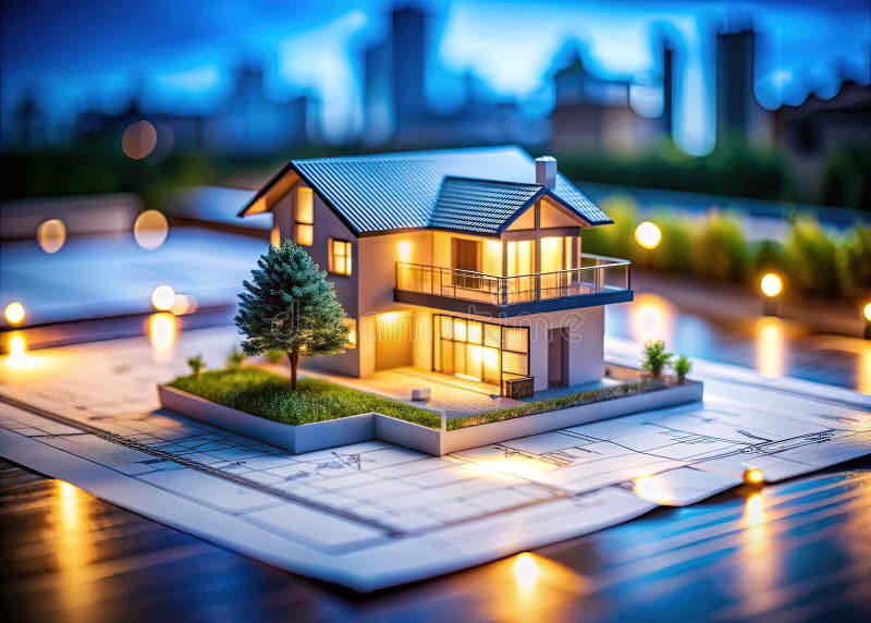 Stunning Modern House Architectural Model on Detailed Blueprints a ...