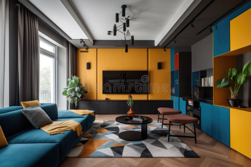 A Stunning Modern Interior with Bold Colors and Geometric Patterns ...