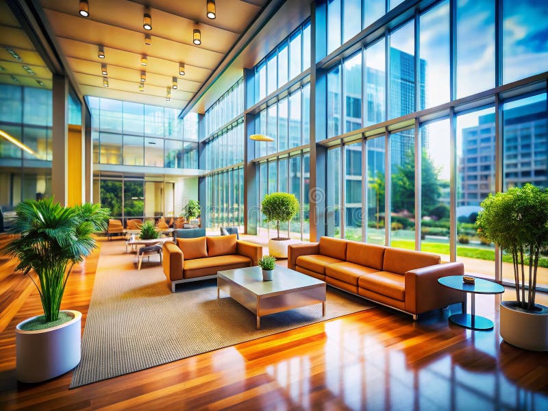 Stunning Modern Office Lobby with Panoramic Windows a TiltShift ...