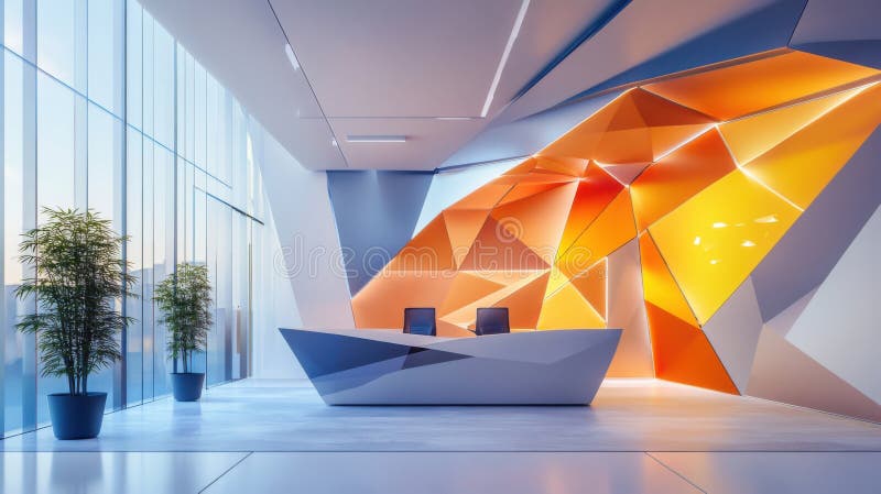 Modern Office Reception with Geometric Wall Art. AI Generated Stock ...
