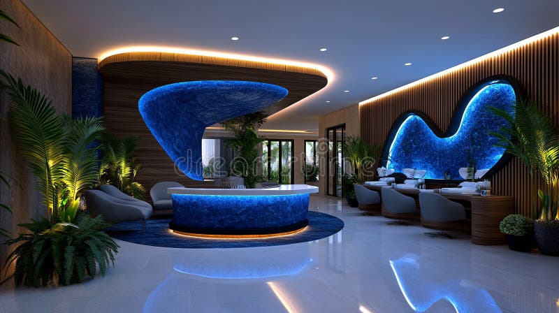 Modern Spa Interior with Blue Accents and Elegant Design Stock Image ...