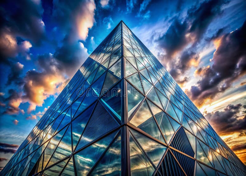 Stunning Modern Triangular Glass Facade Building Reflecting a Dramatic ...