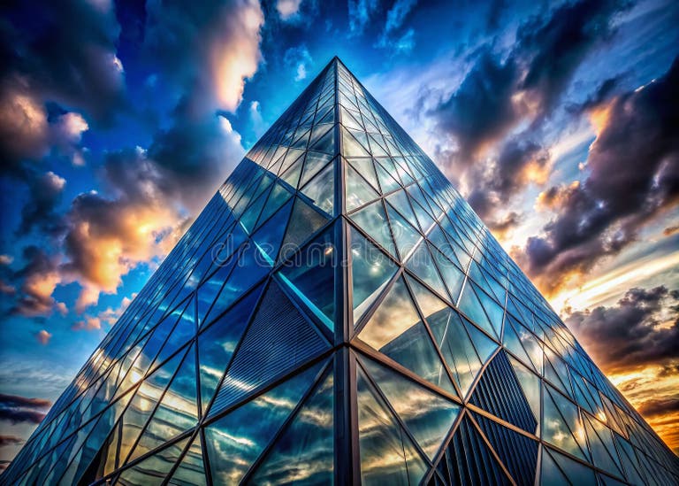Stunning Modern Triangular Glass Facade Building Reflecting a Dramatic ...