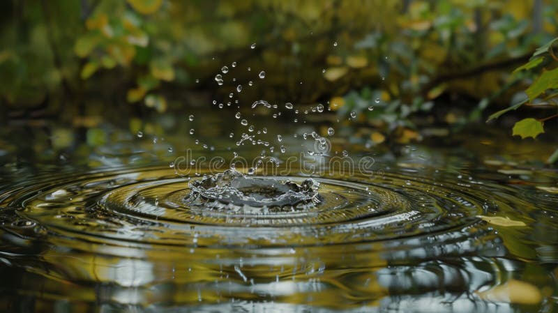 Stunning Moment of a Drop Impacting a Calm Pond, Creating Splash and ...
