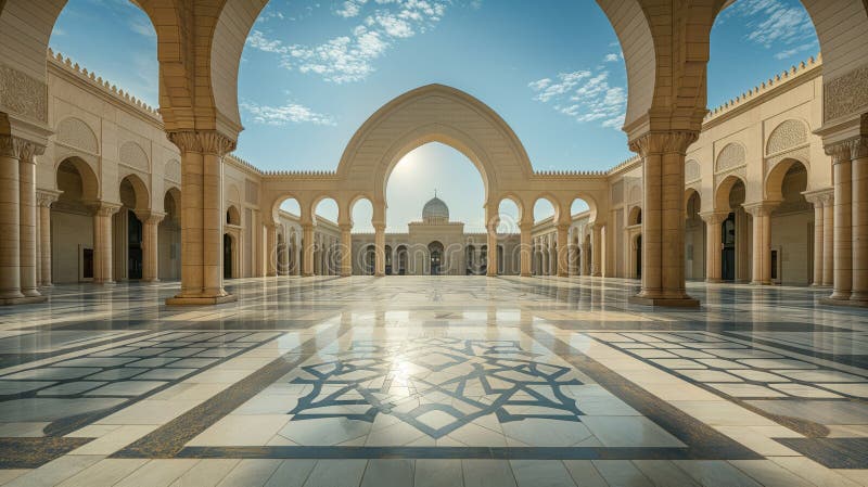 Beautiful Mosque Courtyard Illuminated by Sunlight Showcasing Intricate ...