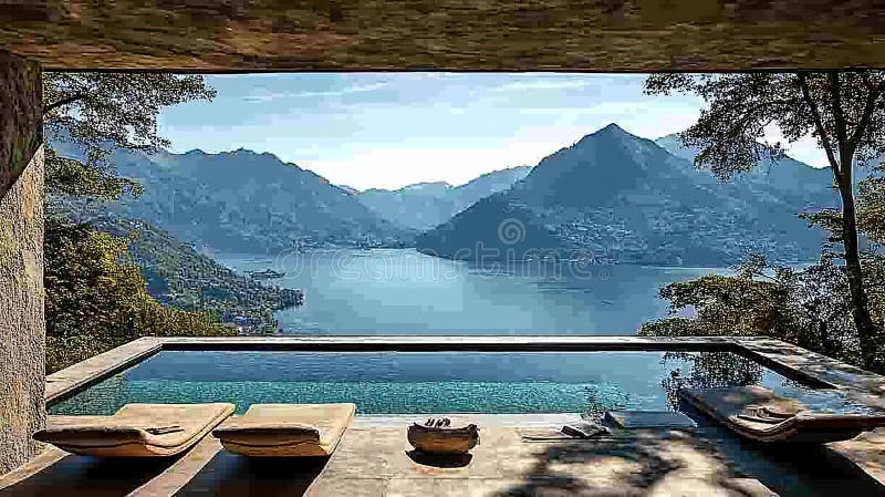 Stunning Mountain Lake View Infinity Pool Stock Illustration ...