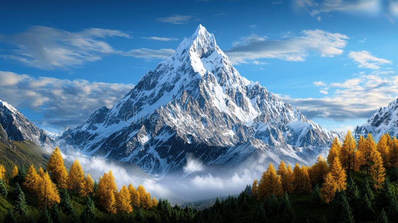 Stunning Mountain Landscape with Towering Peaks and Vibrant Trees Stock ...