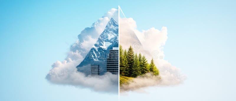 Stunning Mountain Peak Divided into Nature and Urban Elements ...
