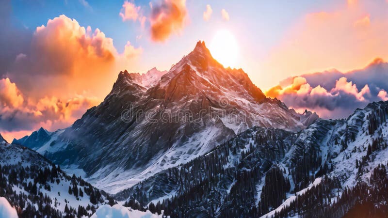 A Stunning Mountain Peak Emerges through a Layer of Clouds, Aglow with ...