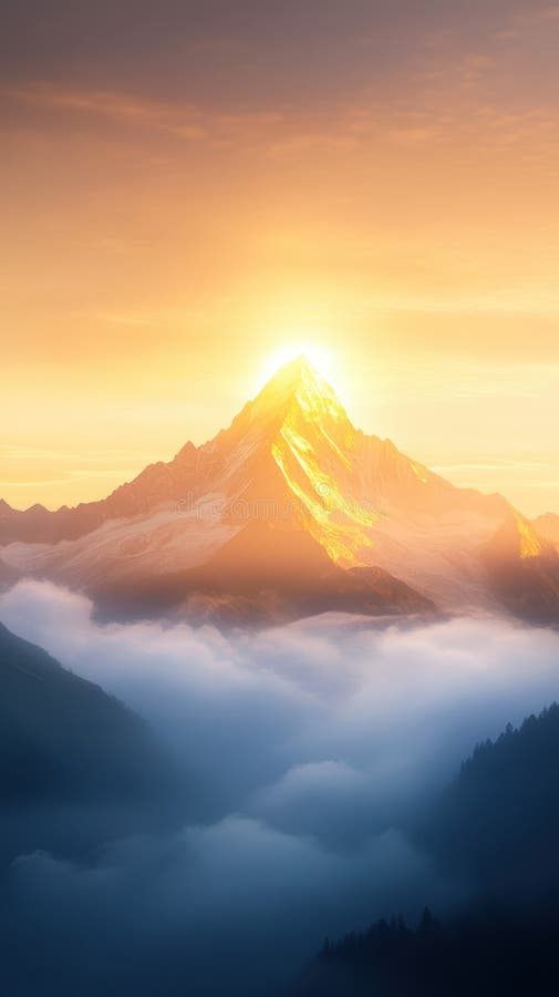 Stunning Mountain Peak Illuminated by Golden Light, Surrounded by ...