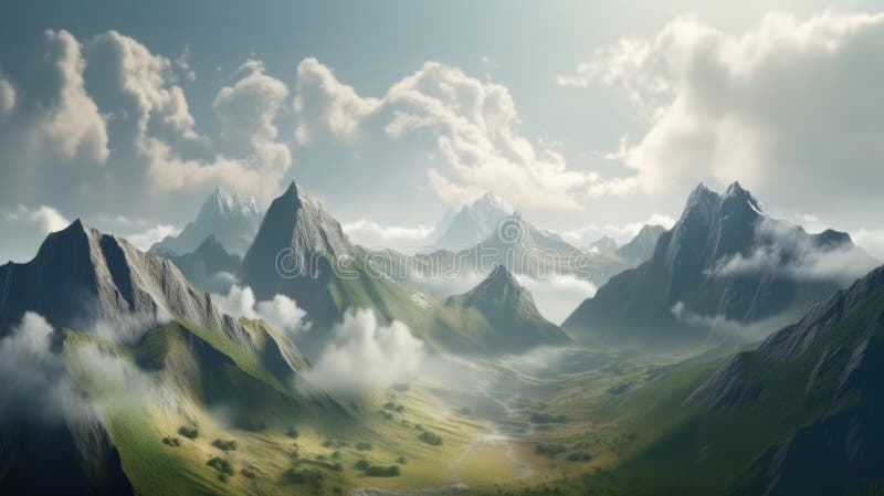 A Stunning Mountain Range Captured in Digital Art. Generative Ai Stock ...