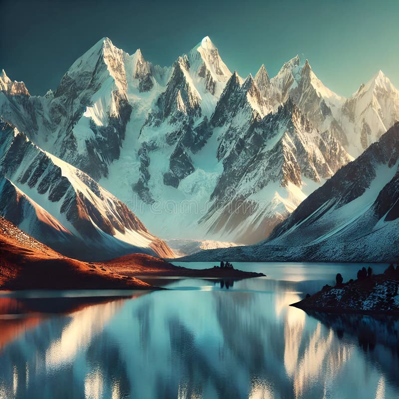 Stunning Mountain Range Mirrored Perfectly in the Calm Lake Below. Stock Image - Image of ...