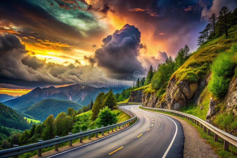 Stunning Mountain Road Bend a Dramatic Landscape Capture of a Winding ...
