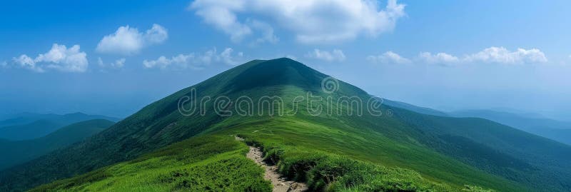 Stunning Mountain Summit View with Clear Sky, Lush Greenery, and Scenic ...