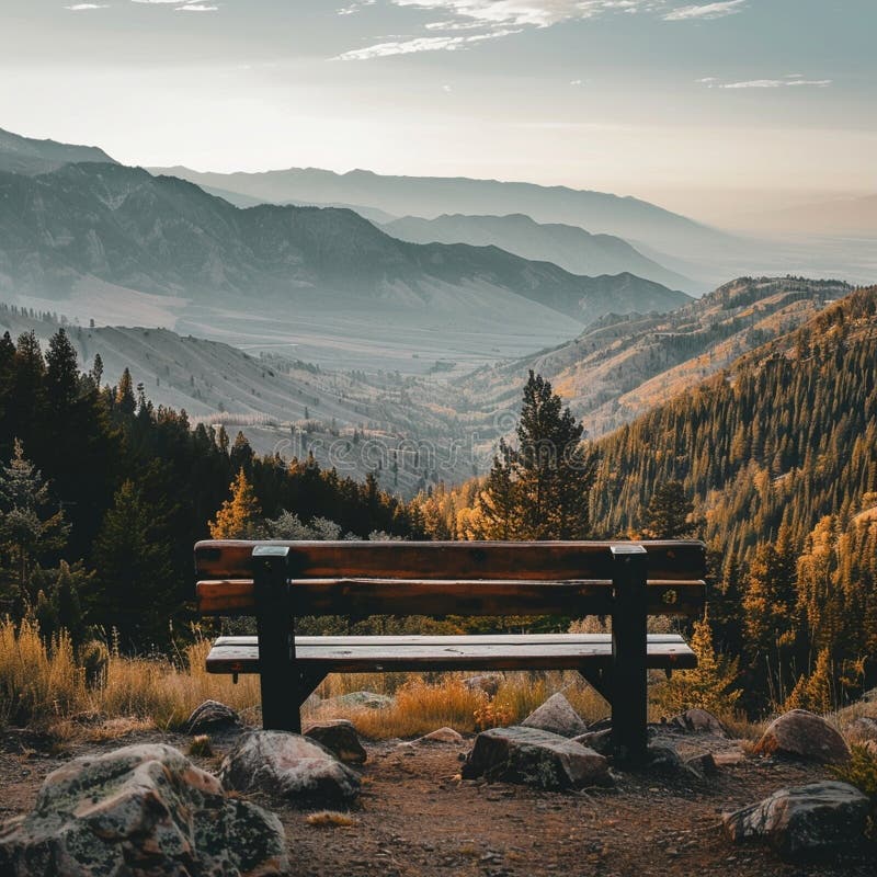 Stunning Mountain View from a Scenic Bench Stock Illustration ...