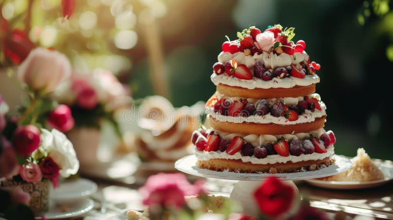 Multi-Layered Cake on Table Stock Illustration - Illustration of ...