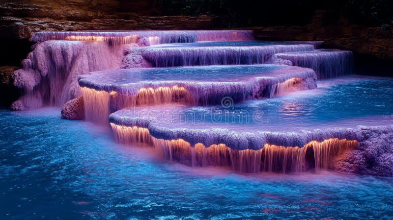 Stunning Multi-tiered Waterfall Illuminated by Vibrant Colors in a ...