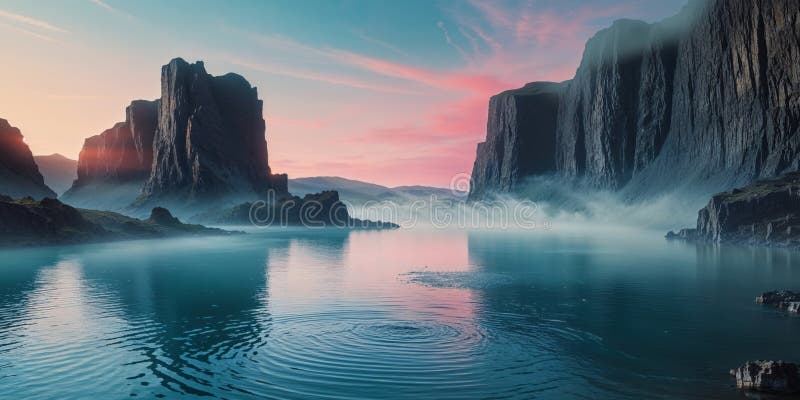 A Stunning Natural Blue Lake Surrounded by Dark Rocky Cliffs. Stock ...