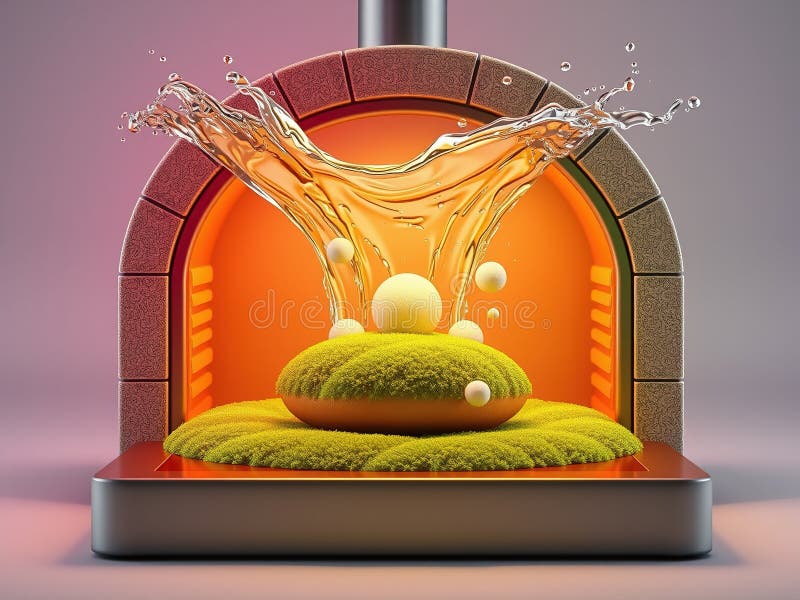 A Stunning Natural Oven Design Floating Objects Water Splash Green Moss ...