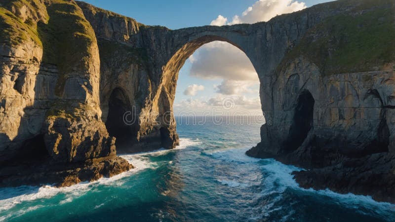 Stunning Ocean Archway Rock Formation at Sunset Stock Illustration ...