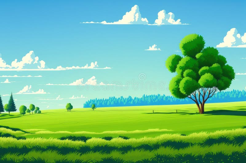 Stunning Natural Scenery with a Green Field and a Blue Sky. Blank Field ...