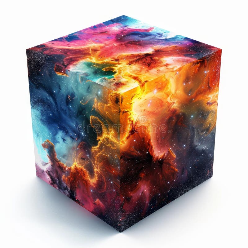 A Stunning Nebula Cube on a Pristine White Backdrop, Ai Generated Stock ...