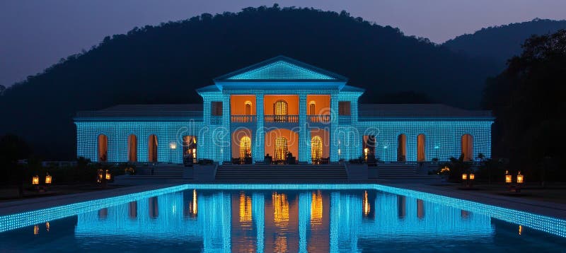 Stunning Neo Classical Architecture Mansion at Night with Infinity Edge ...