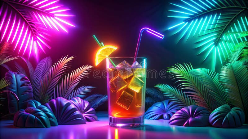 Stunning Neon Tropical Background Vibrant Colors for Digital Design ...