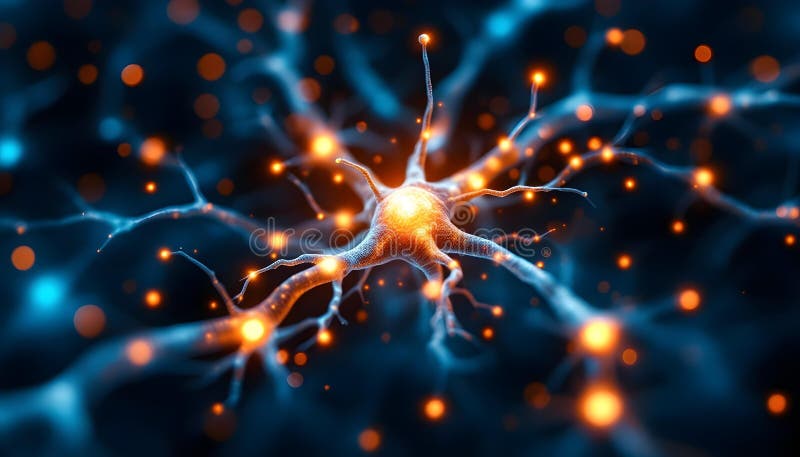 Stunning Neuron Cell Microscopic Image Blue Orange Stock Illustration ...