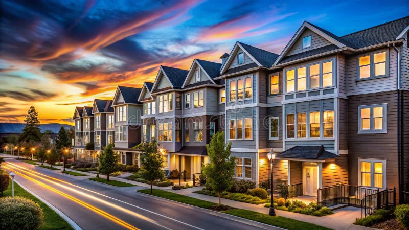 Stunning New Townhome Development Unveiled through a Nighttime Long ...