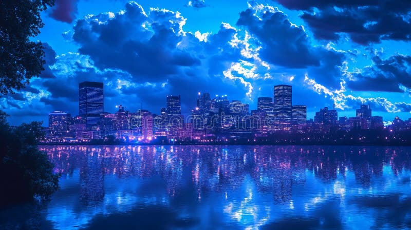 Stunning Night Cityscape Reflection on Calm Water High Quality Image ...