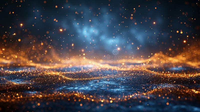 Stunning Night Scene with Golden Sparkling Particles Stock Illustration ...