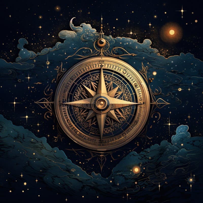Stunning Night Sky with Celestial Compass for Navigation Stock Photo ...