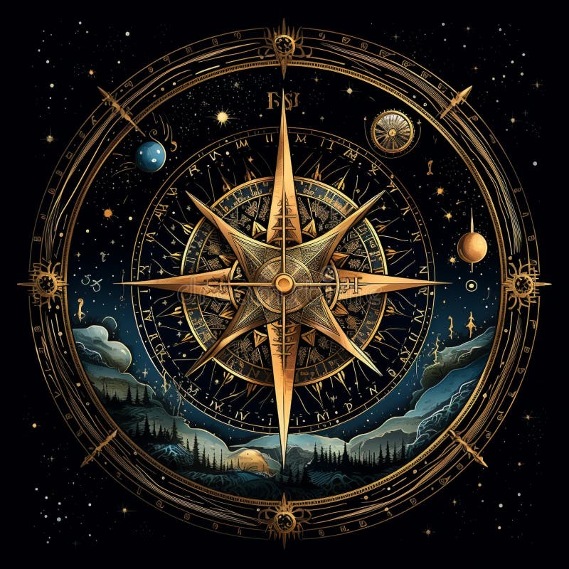 Stunning Night Sky with Celestial Compass for Navigation Stock Photo ...