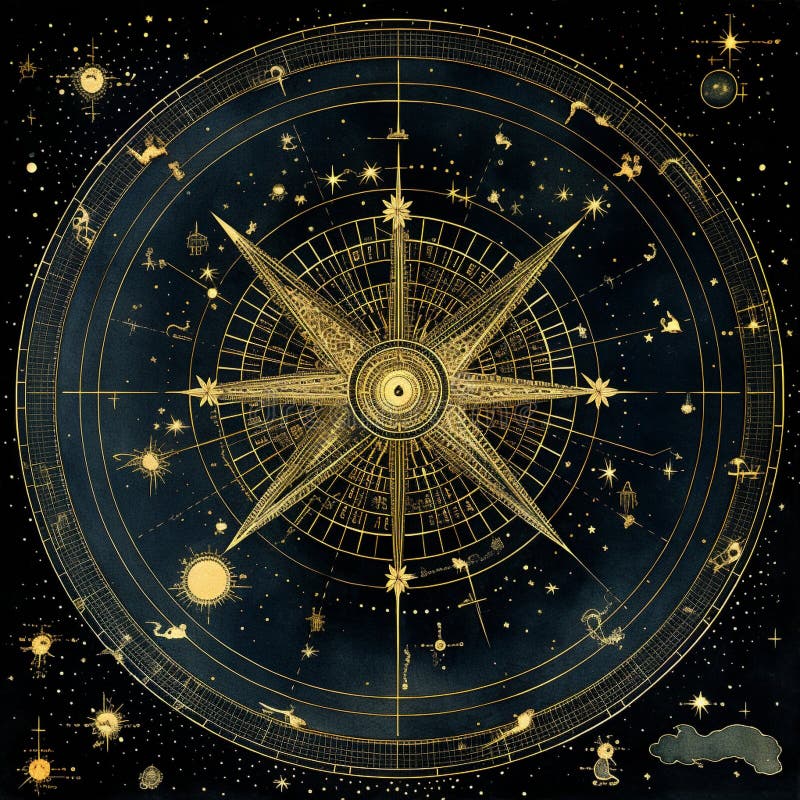 Stunning Night Sky with Celestial Compass for Navigation Stock Photo ...