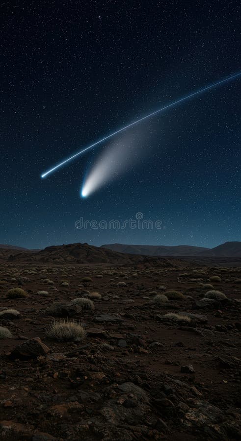 Stunning Night Sky Comet Over Desert Landscape Stock Photos - Free ...