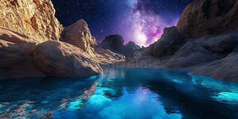 Stunning Night Sky Galaxy Reflection in Calm Water Landscape Stock ...