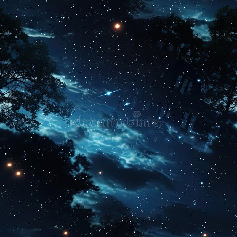Stunning Night Sky with Trees and Stars Wallpaper (tiled Stock ...