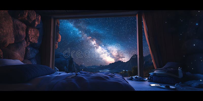 Stunning Night Sky View Milky Way Galaxy Window Scene Stock ...