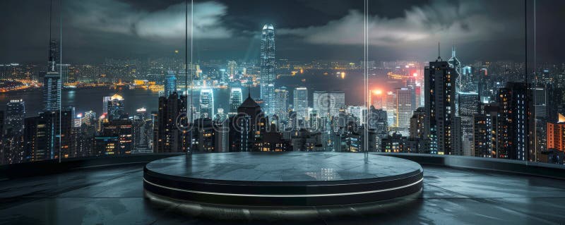 Modern Cityscape View from a High-rise Building with an Empty Round ...