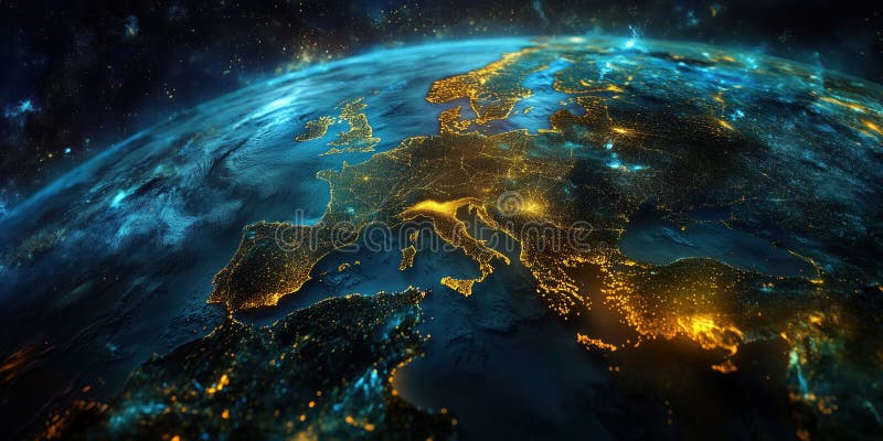 Stunning Night View of Europe from Space with Illuminated Cities and ...