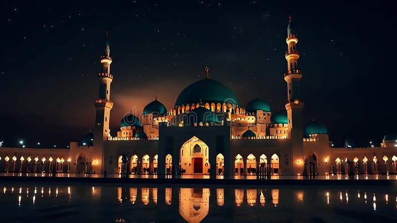 Stunning Night View of a Grand Mosque with Lights Stock Video - Video ...